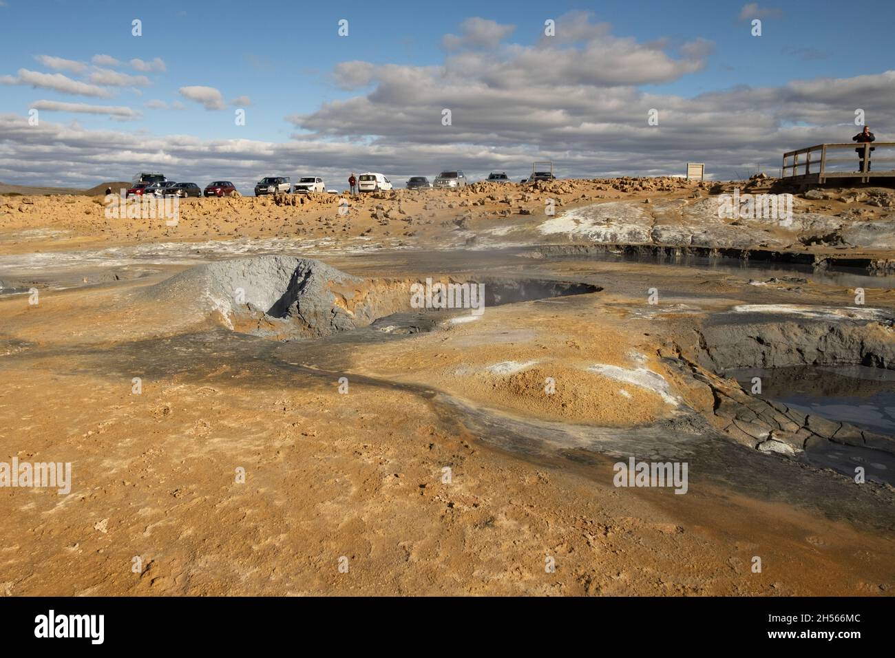Geothermal area bubbling pools of mud steaming sulfuric gas Stock Photo ...