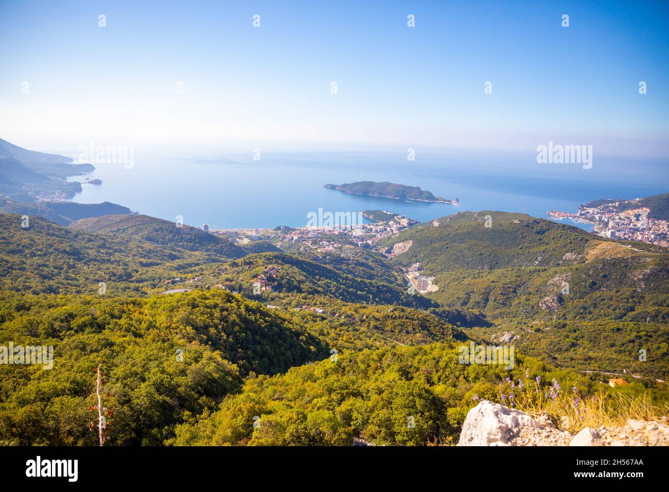 Summer Budva riviera coastline panorama landscape in Montenegro. View ...