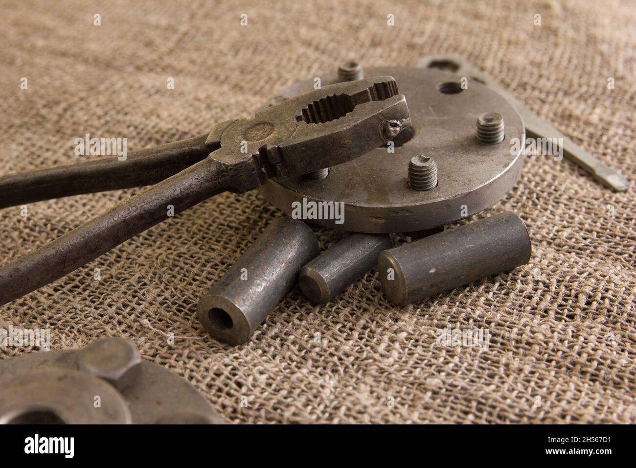 Old hand tools ,Pliers screwdriver wrench rusted iron metal tools on ...