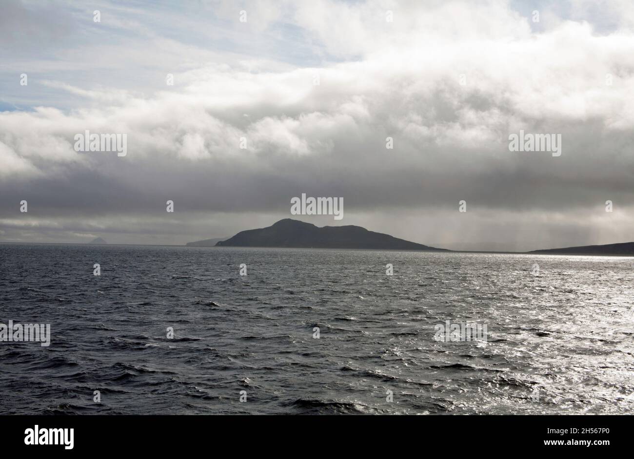 Strom clouds passing over Holy Island and Lamlash Bay the Isle of Arran ...