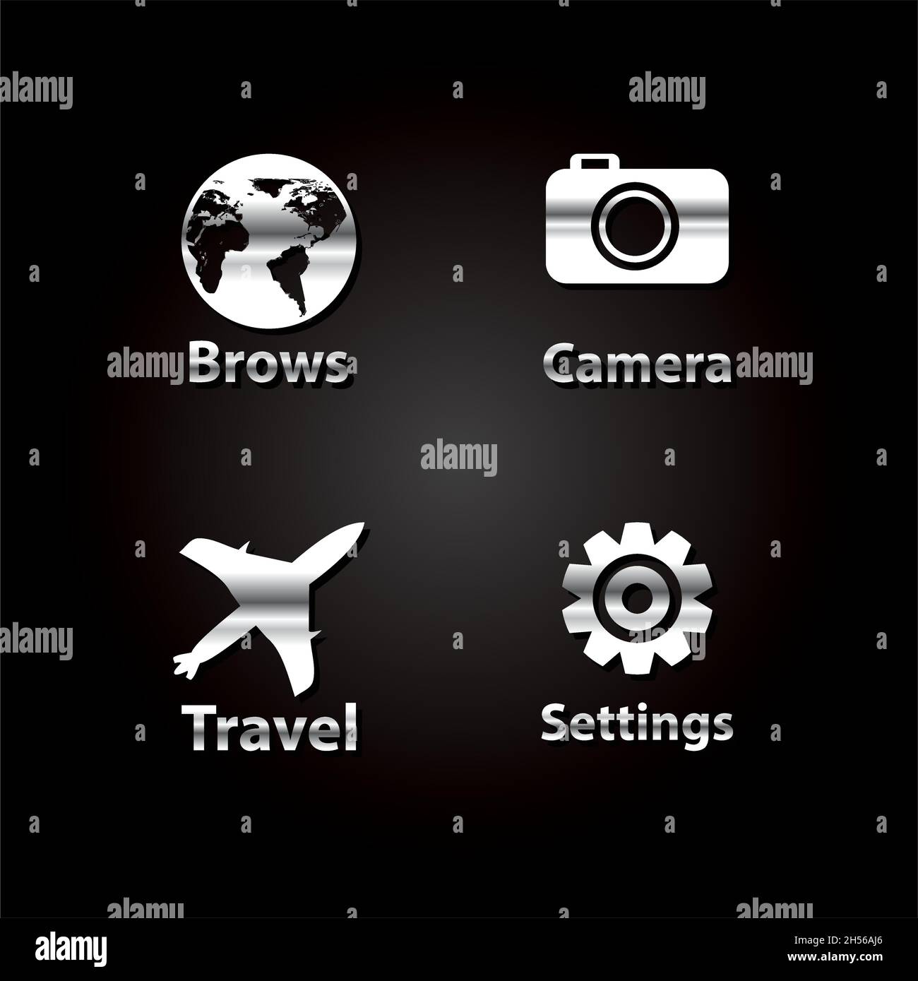 set of Black glossy icon on Black background Stock Vector Image & Art ...