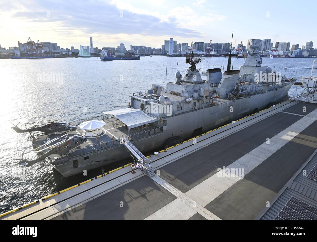 Photo taken on Nov. 6, 2021, shows German frigate Bayern at Tokyo ...