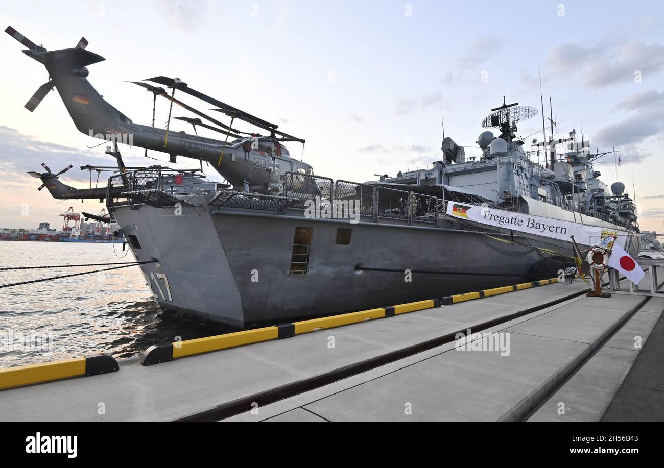 Photo taken on Nov. 6, 2021, shows German frigate Bayern at Tokyo ...
