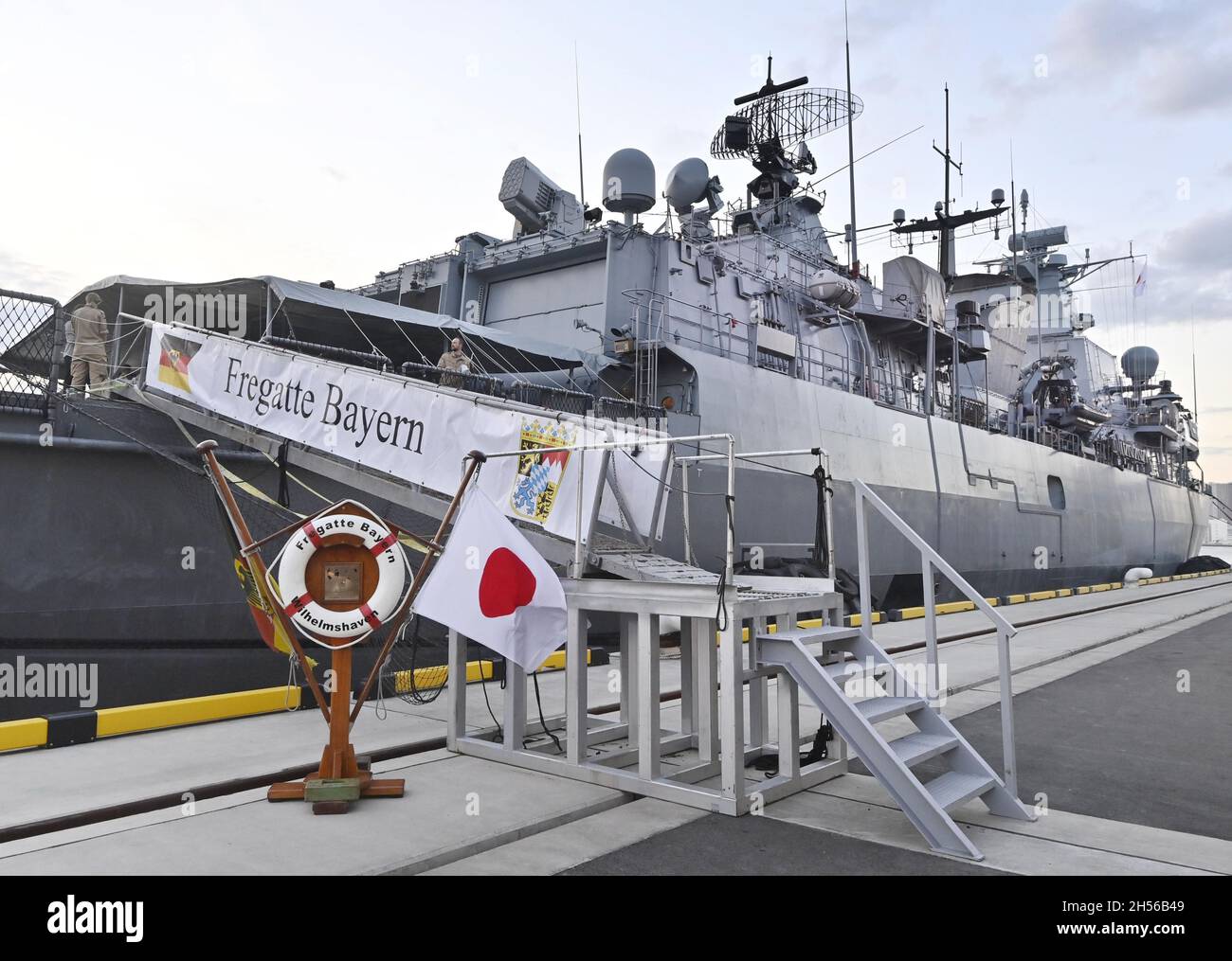 Photo taken on Nov. 6, 2021, shows German frigate Bayern at Tokyo ...