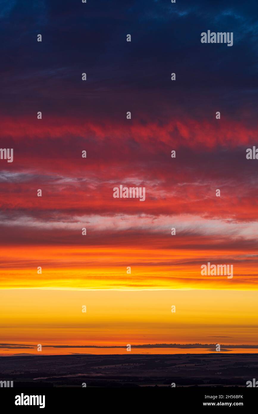 Dramatic Sunset at Staxton Hill, North Yorkshire, looking across the ...