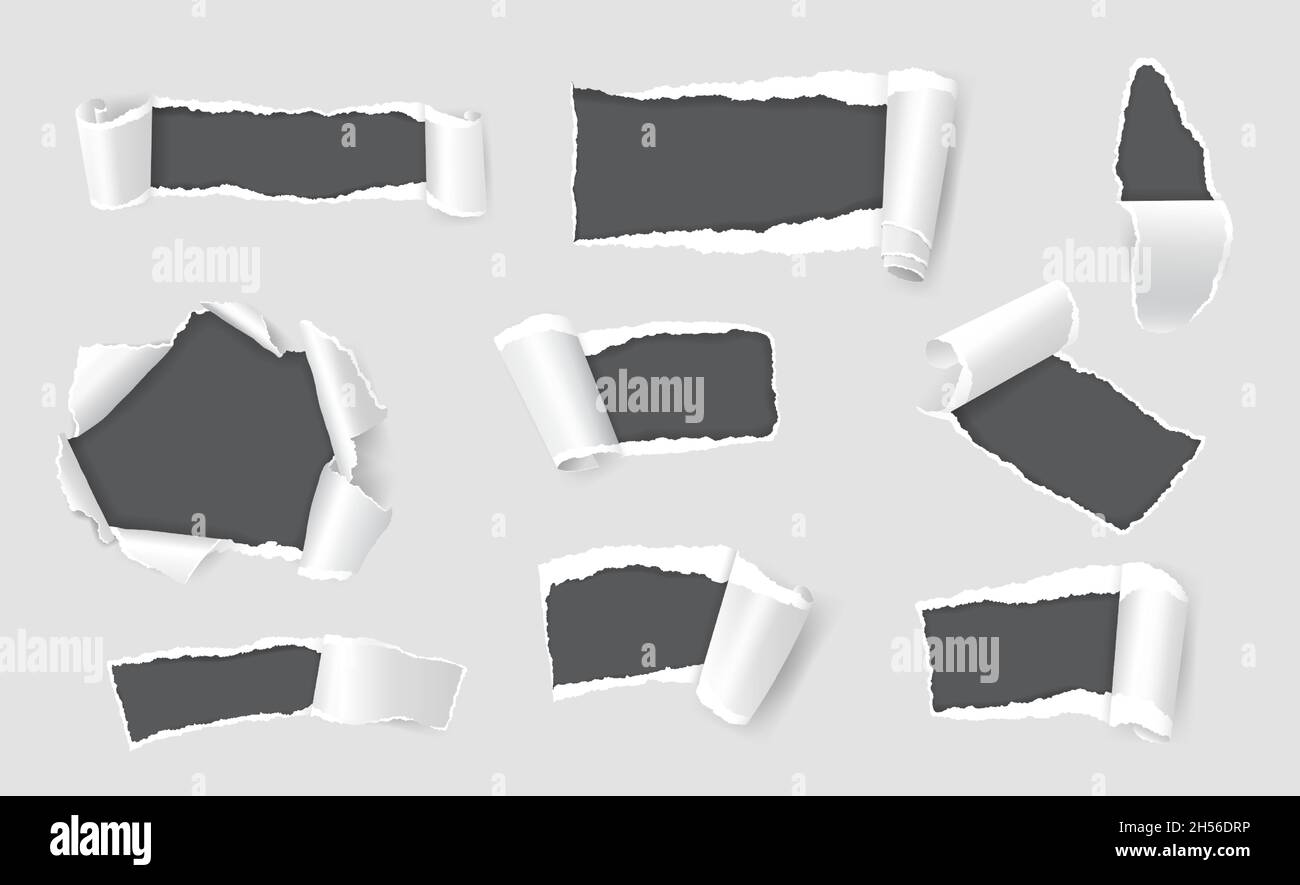 Paper holes with ripped edges, tear or gap in page sheet. Realistic torn papers sheets with ...