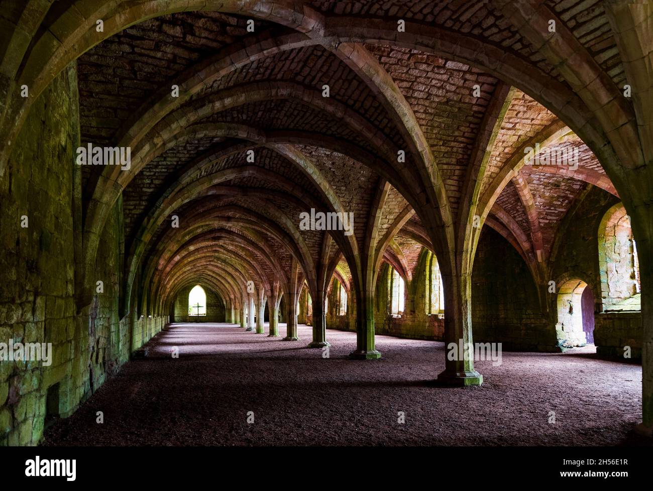 Stone cellars in Ruins of Fountains Abbey in North Yorkshire, England ...