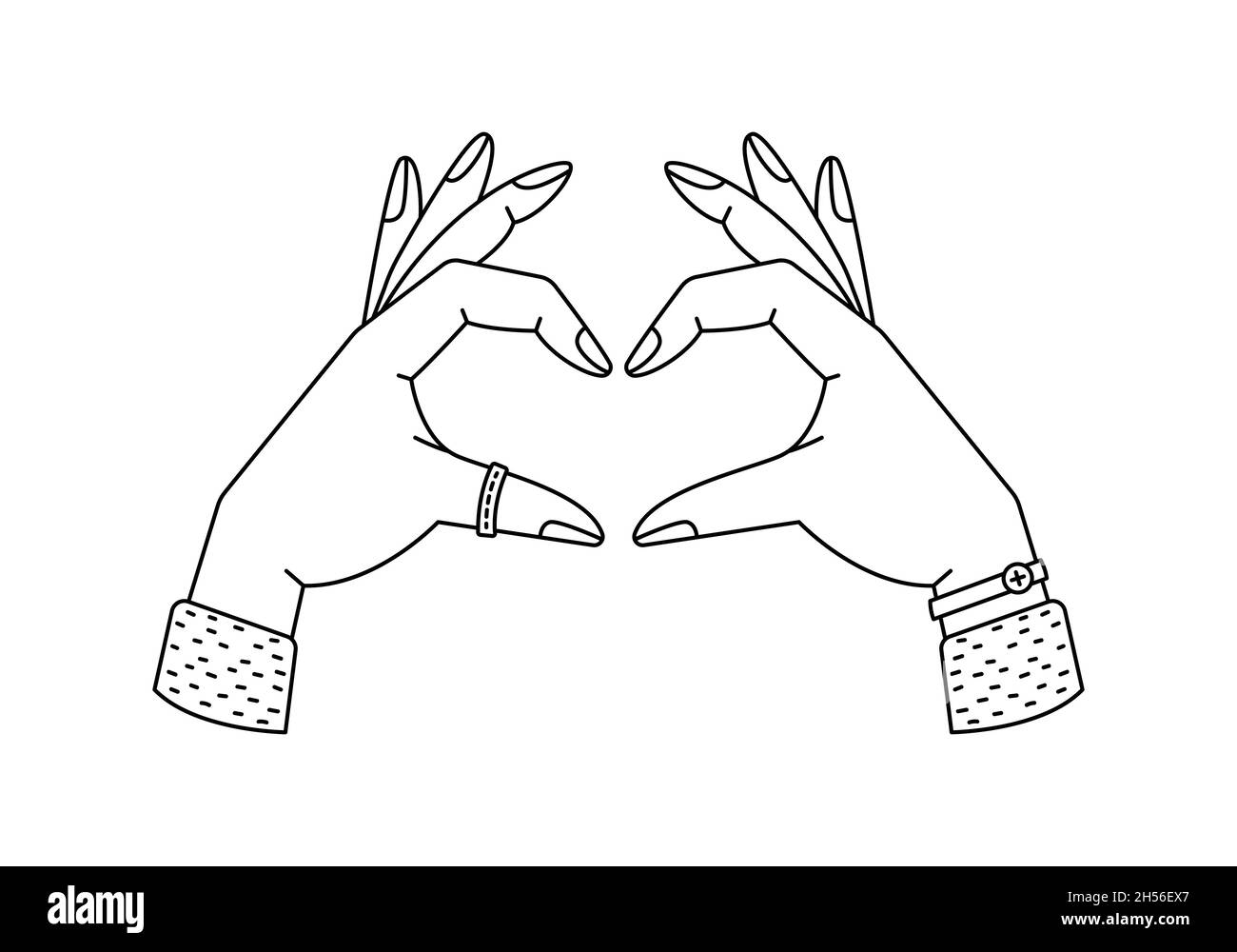 Vector Illustration Of A Hand Gesture Heart Love Gesture Outline