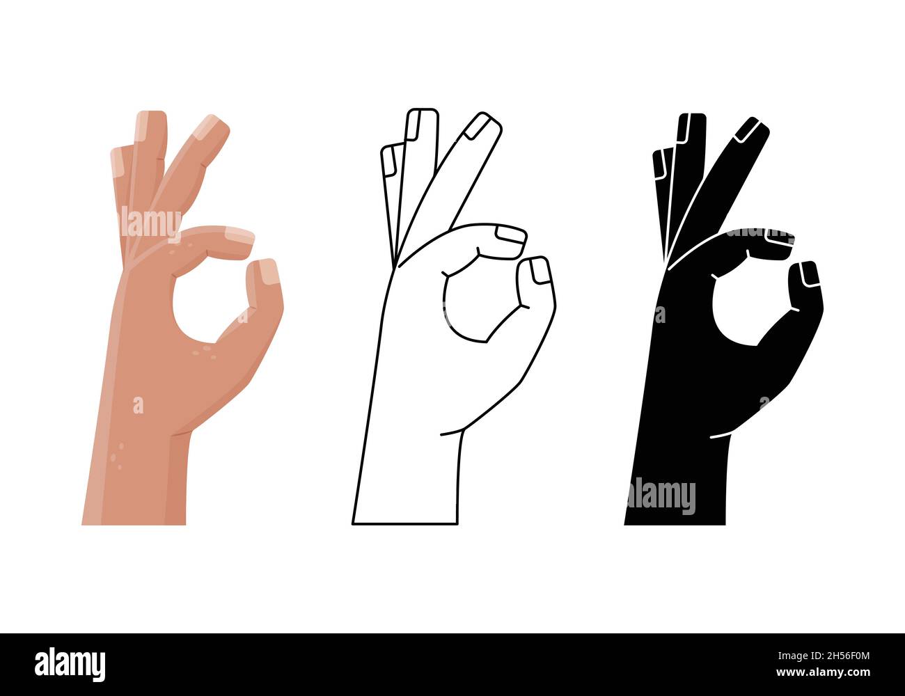 Vector set with illustrations of a hand gesture - OK, approx. Simple ...