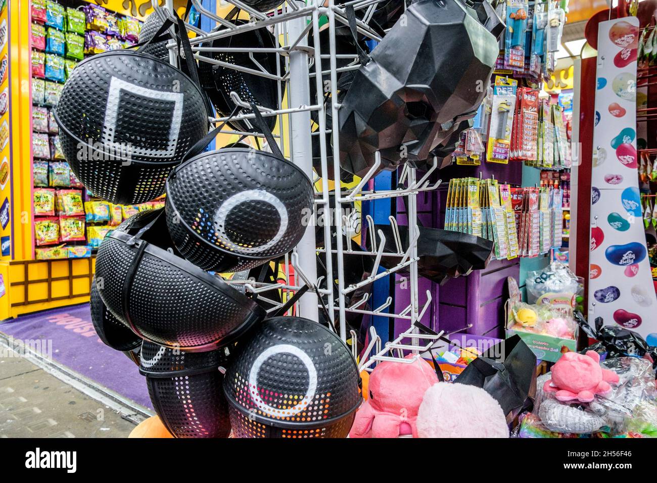 Replica masks from the Netflix series Squid Game on sale, London, UK ...