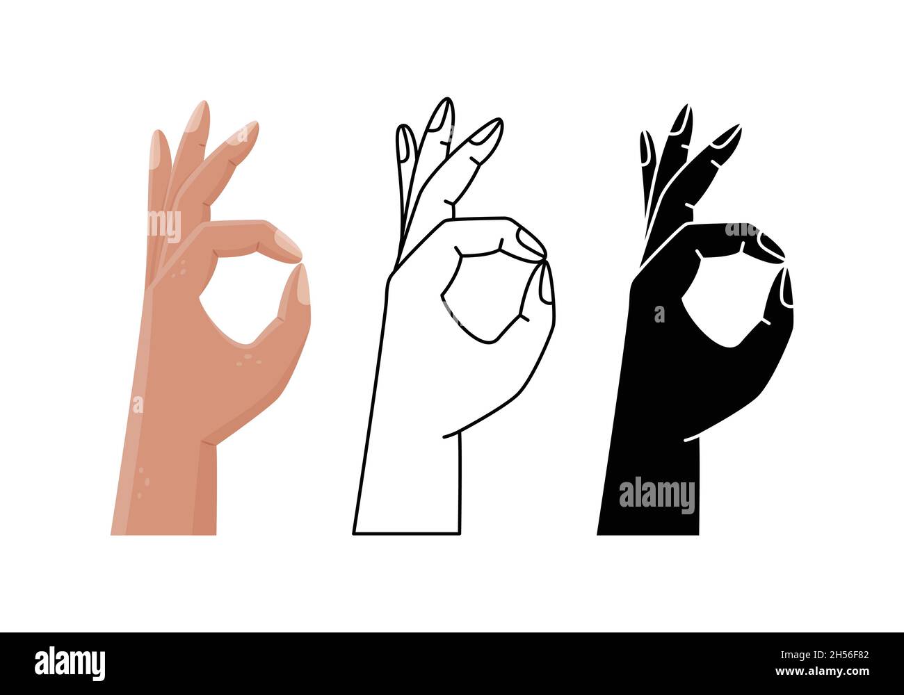 Vector set with illustrations of a hand gesture - OK, approx. Simple ...
