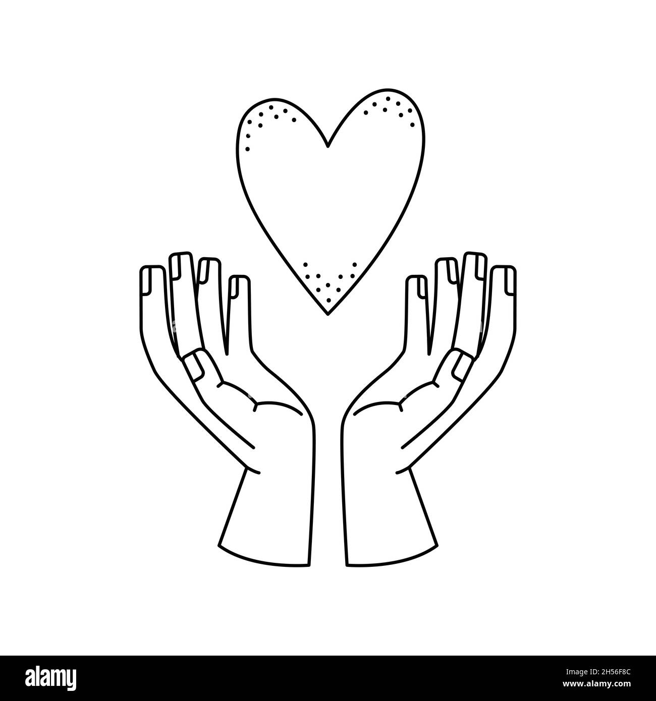 Vector illustration of a man holding a heart under his hands. Hand ...