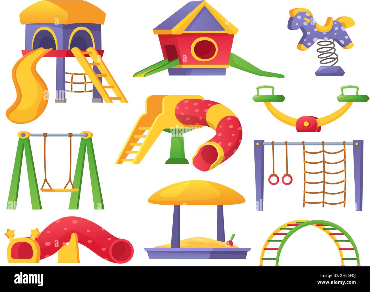 Cartoon children playground elements, kids park equipment. Slide ...