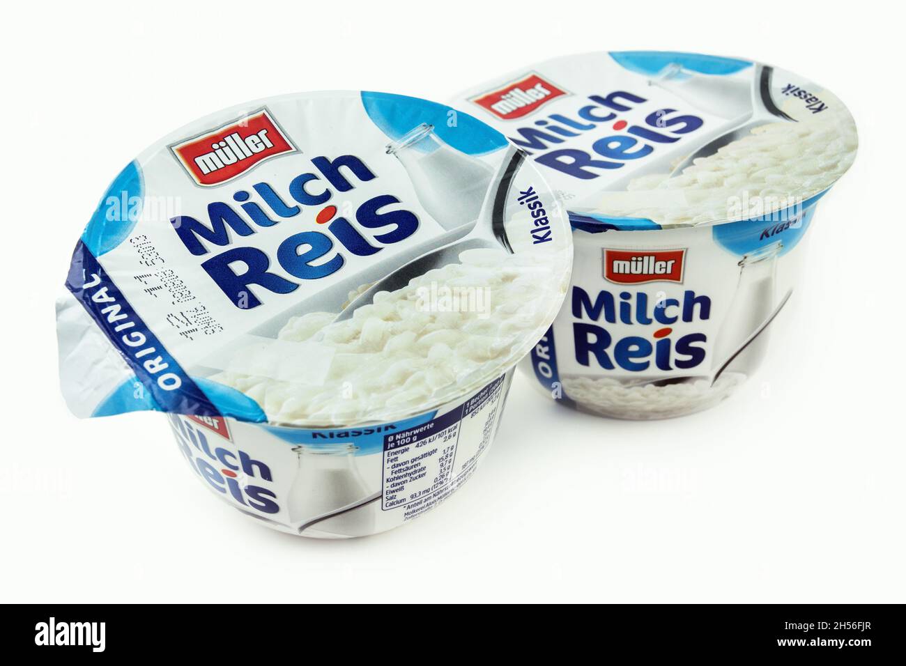 Hamburg, Germany - October 25 2021: 2 Becher Müller Milchreis Klassik ...
