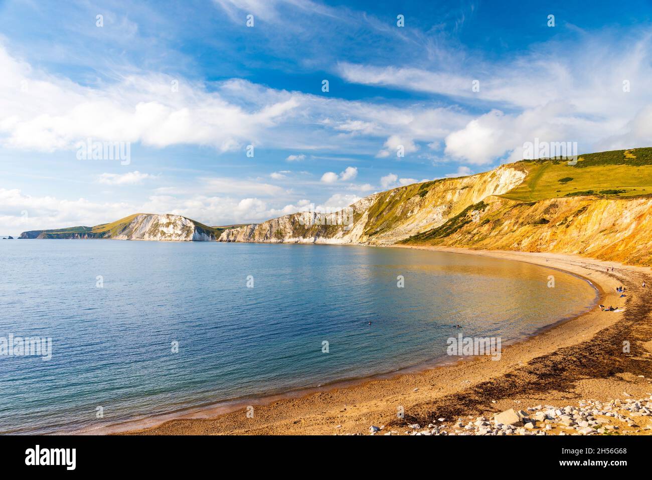 Multi-coloured sands on the beach and cliffs at Worbarrow Bay near the ...