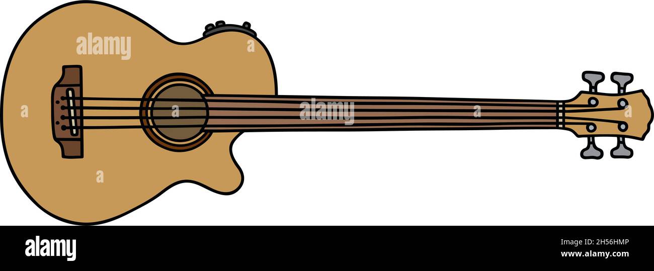 The vectorized hand drawing of a semiaccoustic bass guitar Stock Vector ...