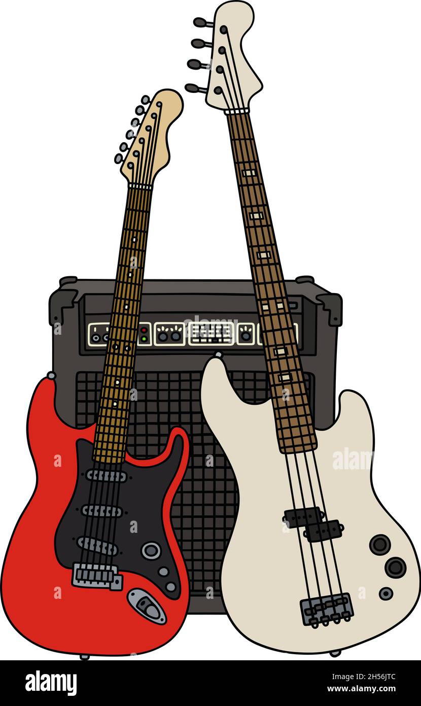 The vectorized hand drawing of two electric guitars and combo Stock ...
