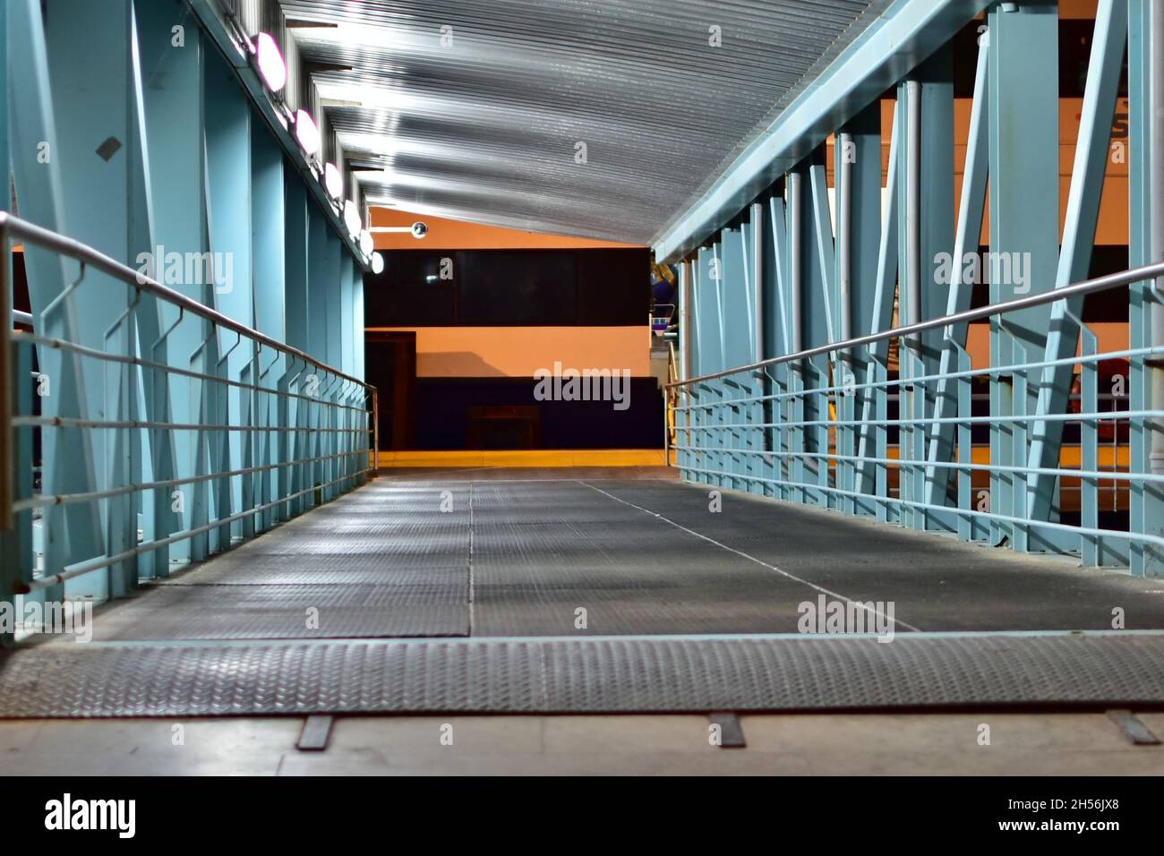 Entrance with metal ladder to the sea ferry. Inside view Stock Photo ...