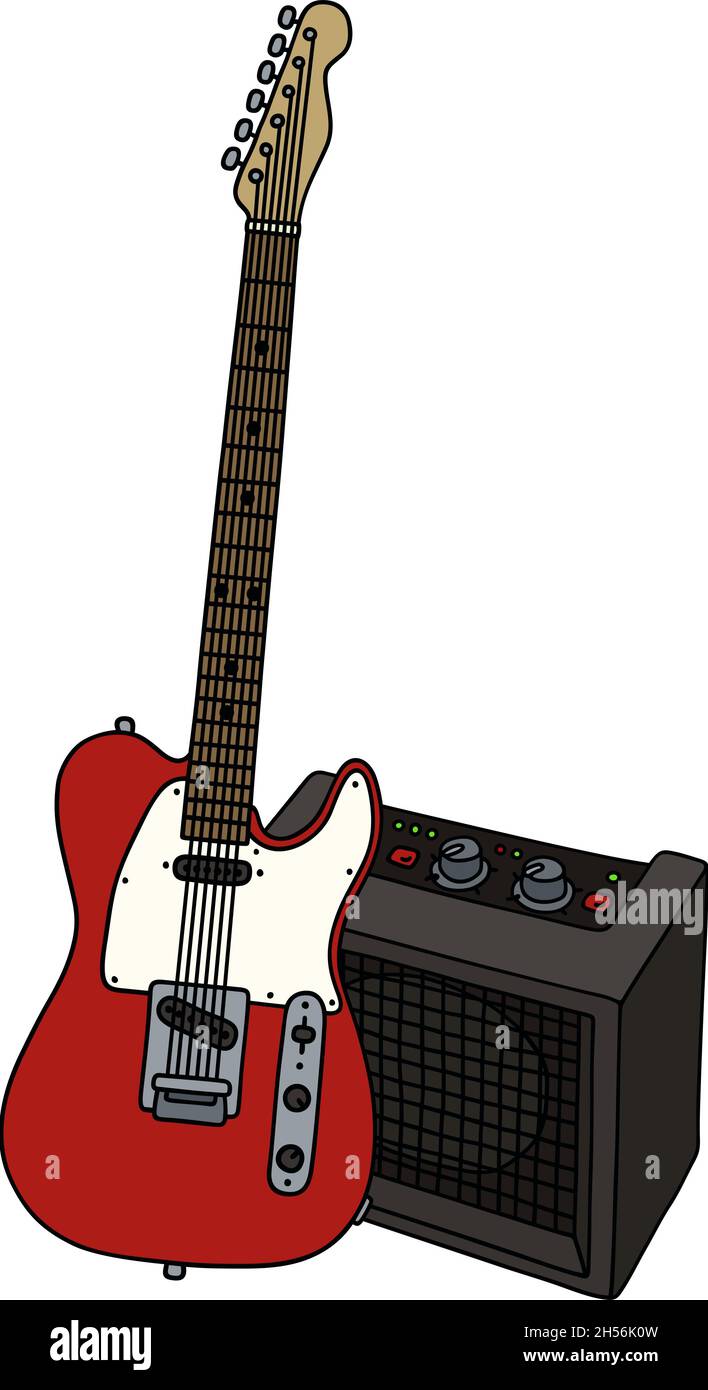 Hand drawing of a red electric guitar with the combo Stock Vector Image ...
