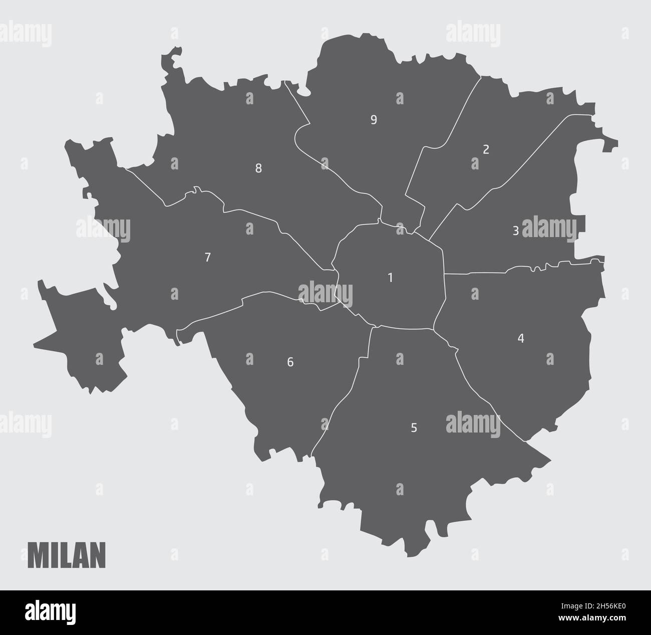 The Milan city administrative map with labels, Italy Stock Vector Image ...