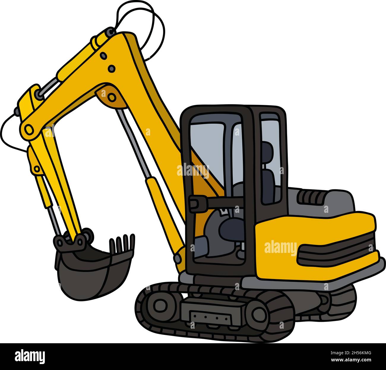 Hand drawing of a yellow small excavator Stock Vector Image & Art - Alamy