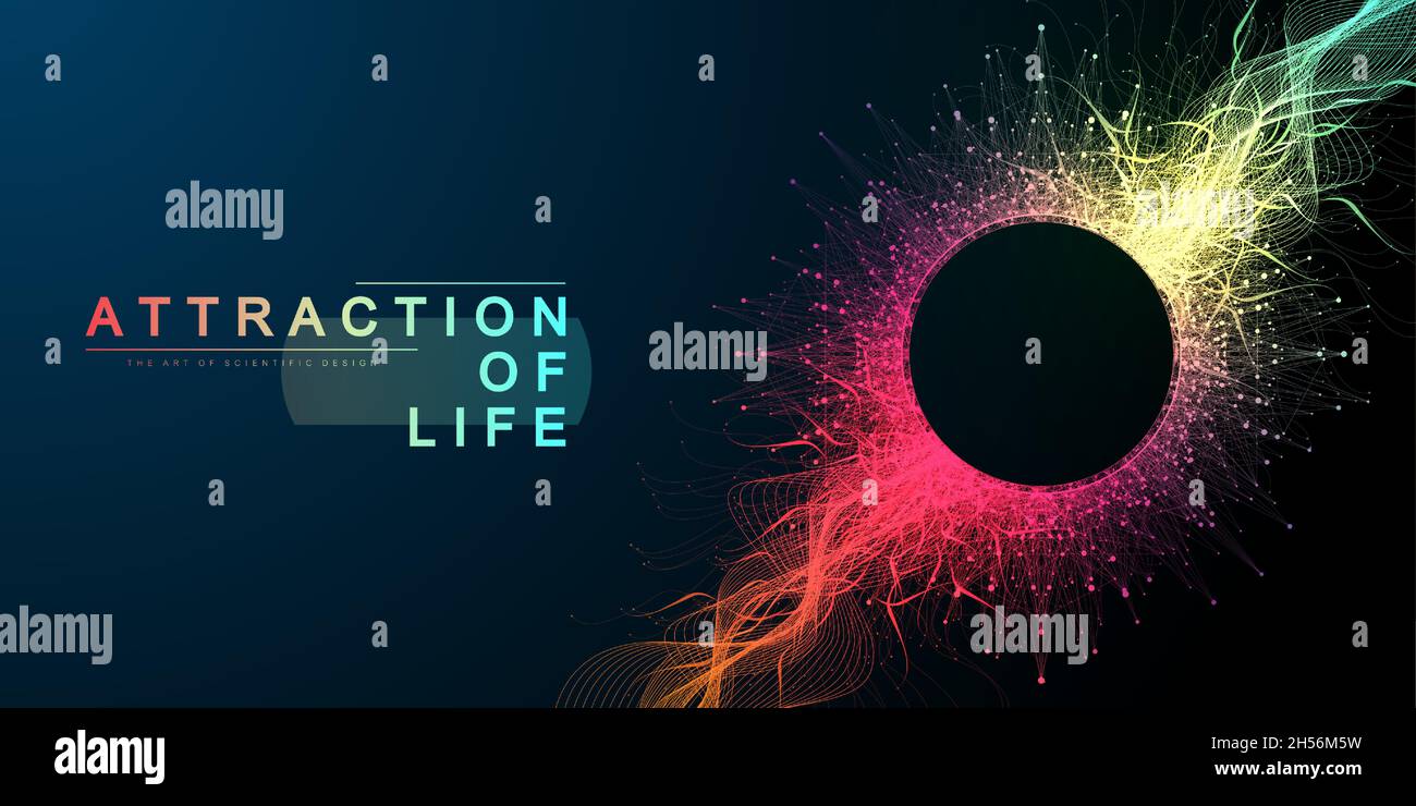 Attraction of life. Colorful abstract small particles and lines under ...