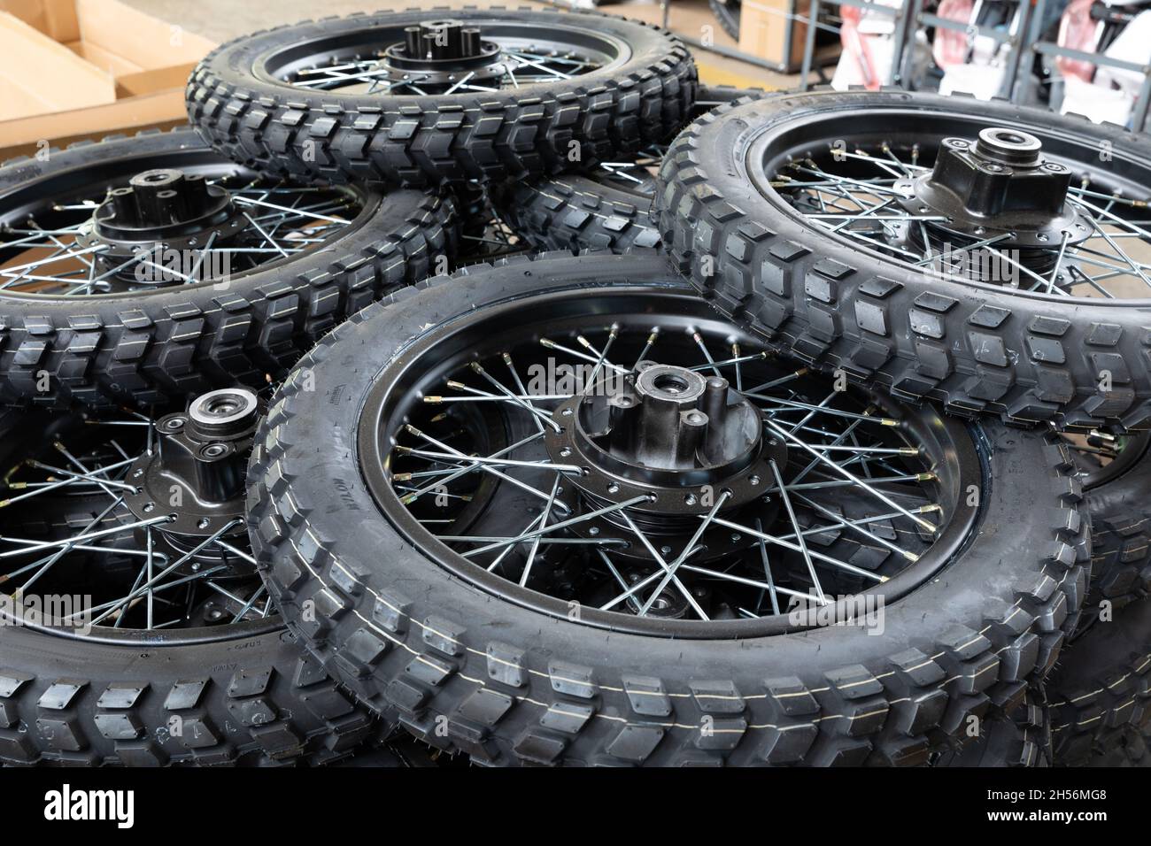 motorcycle factory, mount of wheels and tires before installation Stock ...