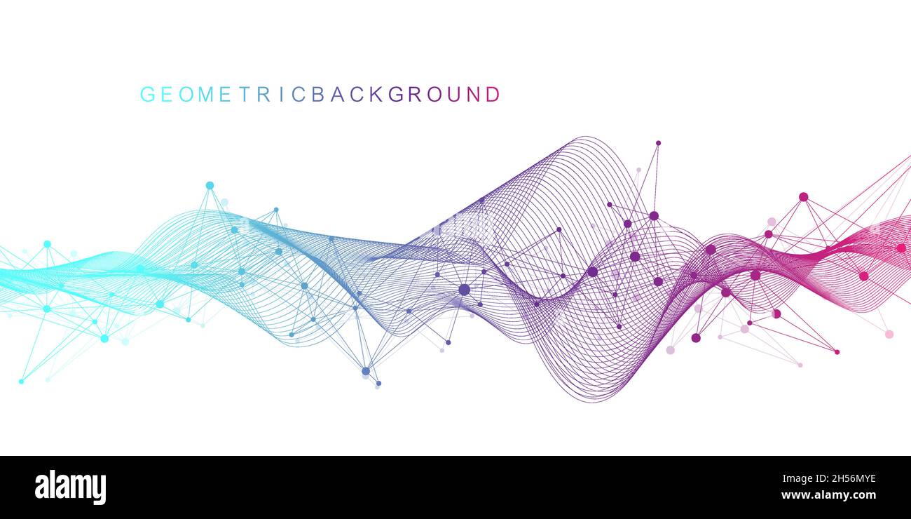 Digits abstract background with connected line and dots, wave flow. Digital neural networks ...