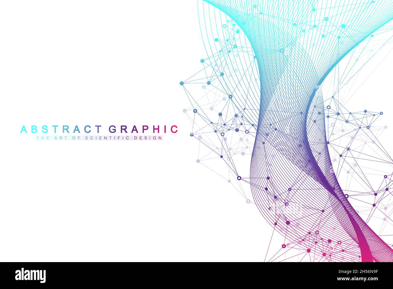 Digits abstract background with connected line and dots, wave flow. Digital neural networks ...