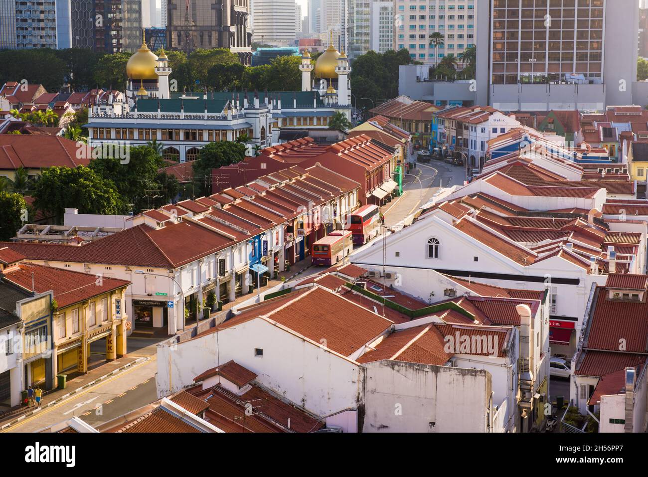 Singapore, 12 January 2016: Historical local street lined with old shop ...