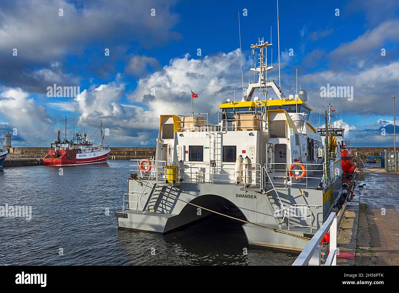 BUCKIE HARBOUR MORAY FIRTH SCOTLAND MOORED VESSEL HST HARRI SWANSEA ...