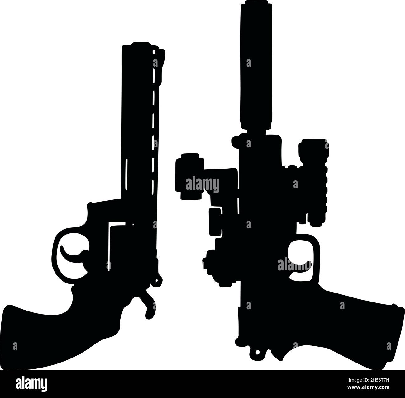 Hand drawing of two modern black heavy handguns Stock Vector Image ...