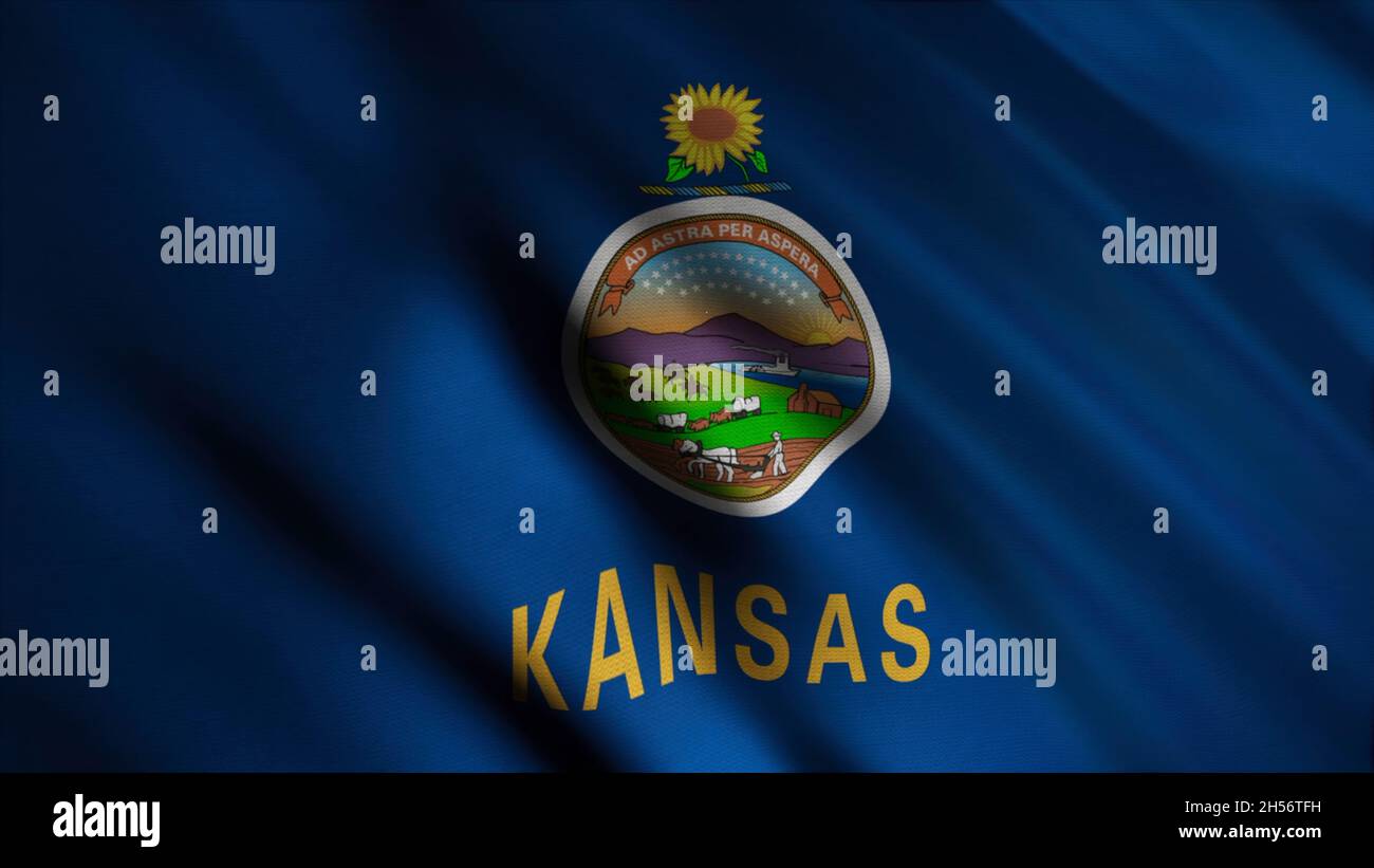 Abstract animation of Kansas-State flag waving in the wind. The flag of ...