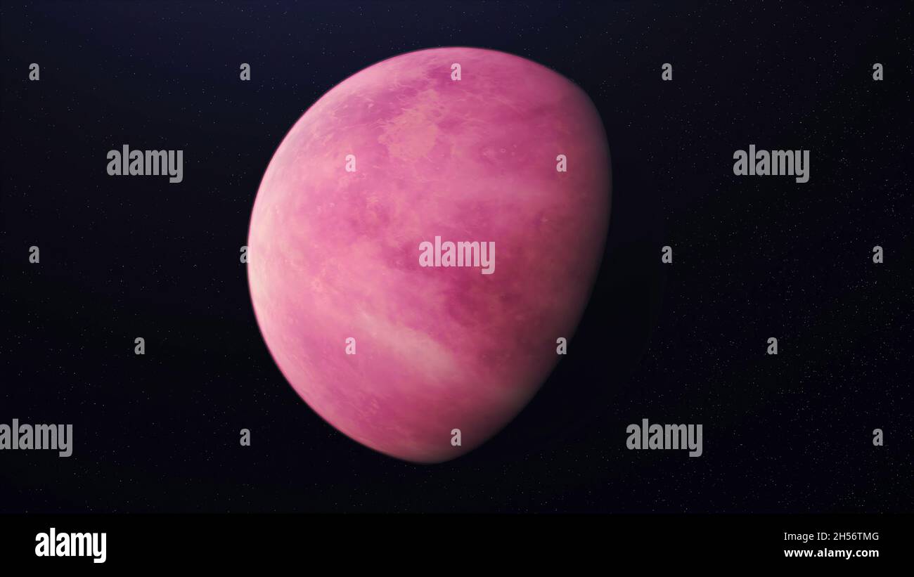 Abstract animation of unknown pink planet rotating in outer space ...