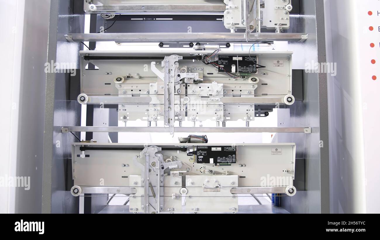 Exhibit showing how elevator works. Media. Industrial exhibition with ...