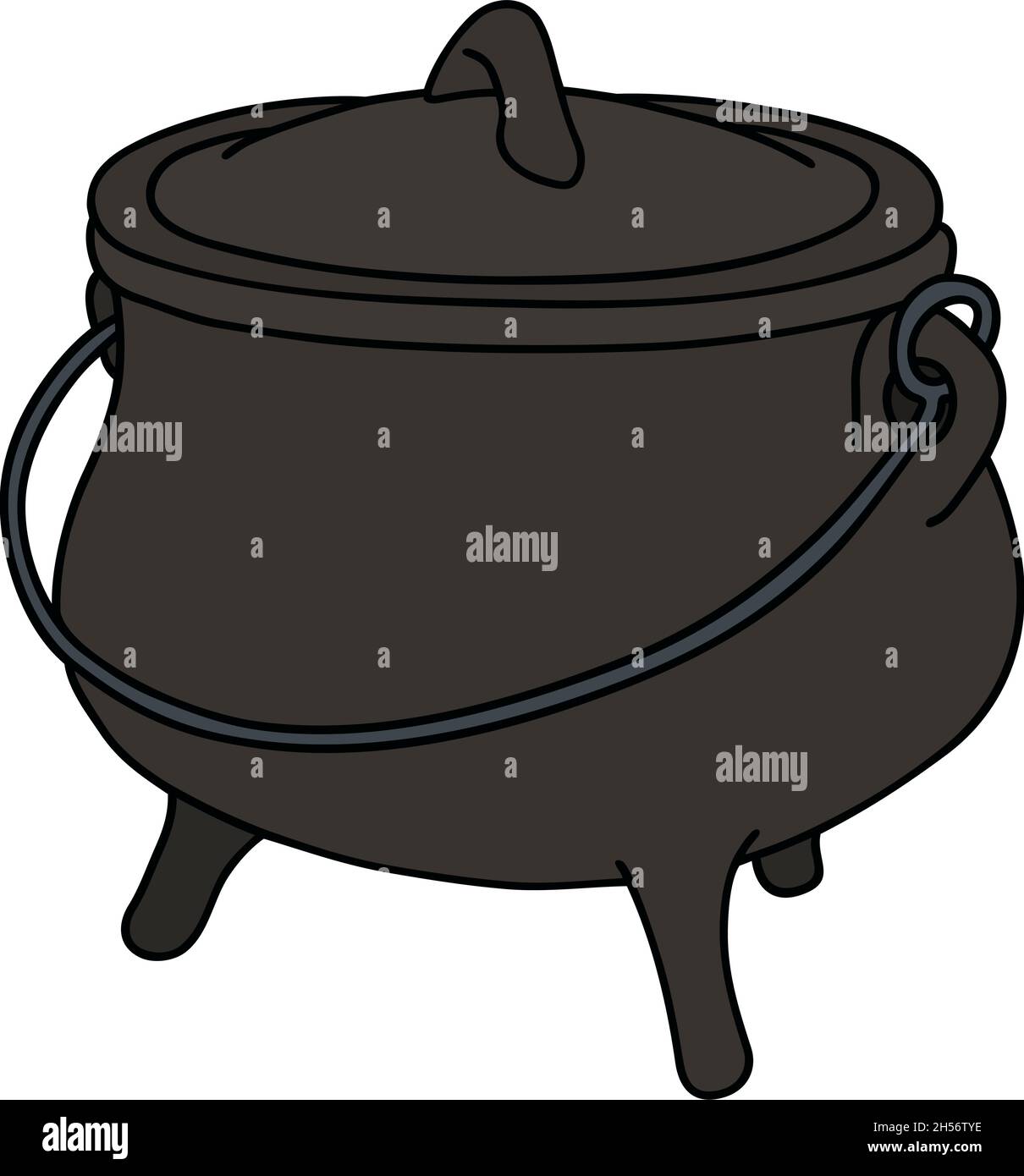 Hand drawing of a historical black cast iron kettle Stock Vector Image ...