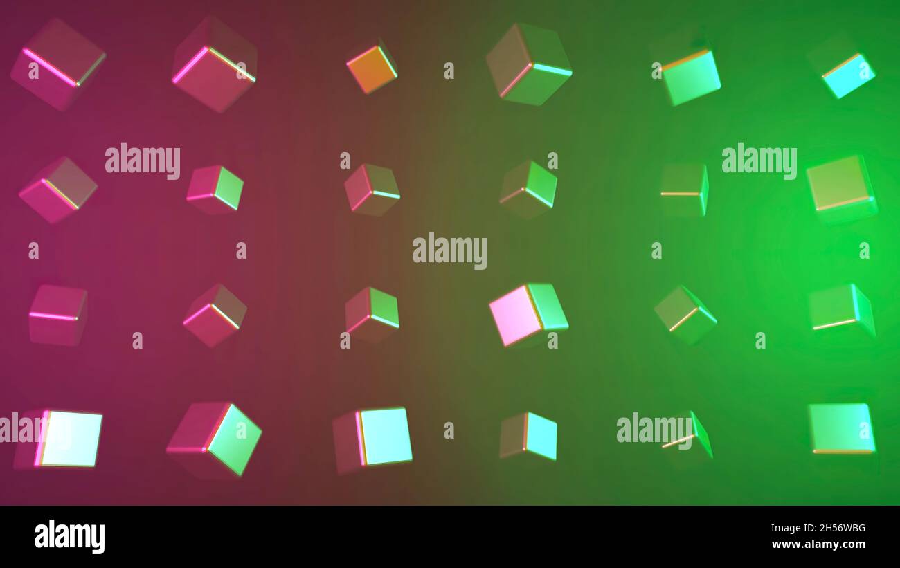 Rotating cubes that reflect light on colorful background. Animation ...