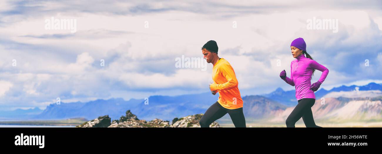 Winter sport fitness active people training run outside running in cold ...