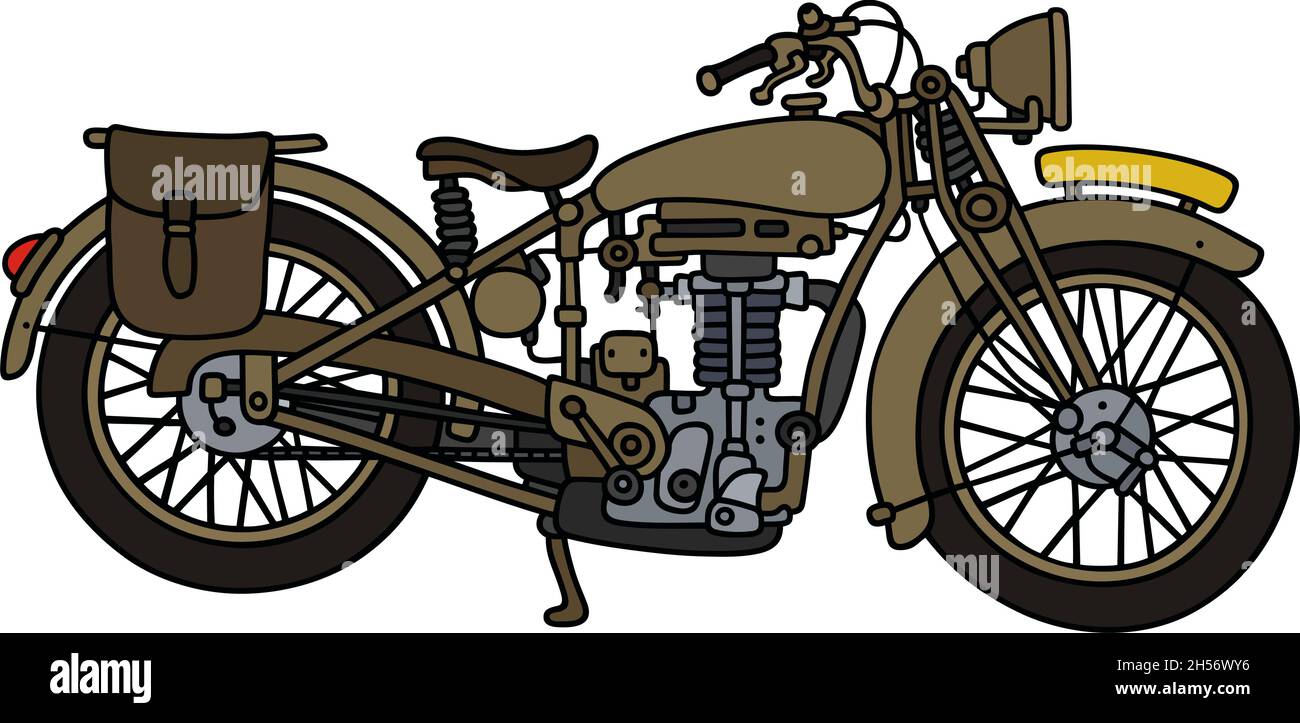 The vectorized hand drawing of a vintage sand military motorcycle Stock ...