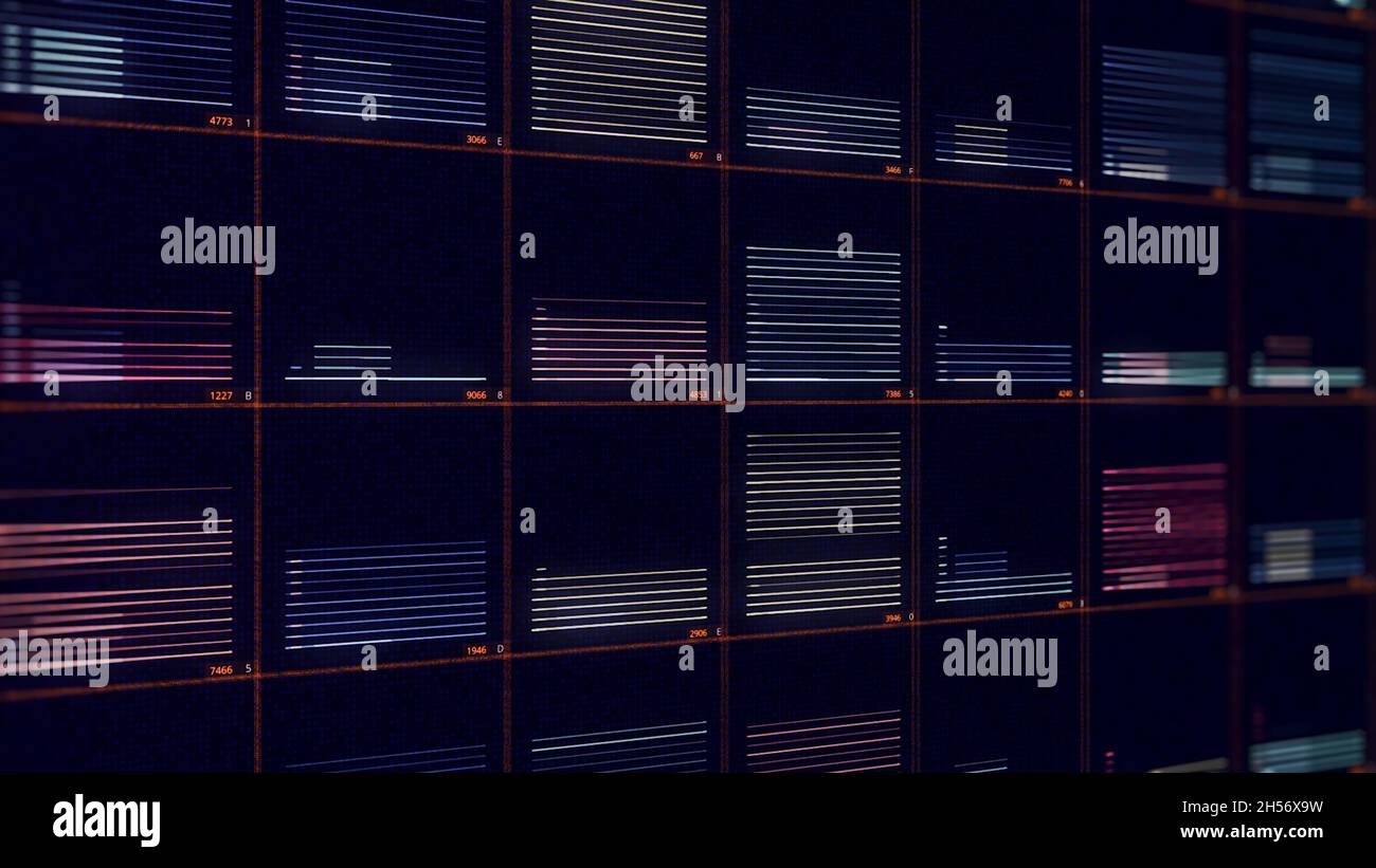 Line columns in cells. Animation. Sound lines are distributed in cells. Abstract information is ...