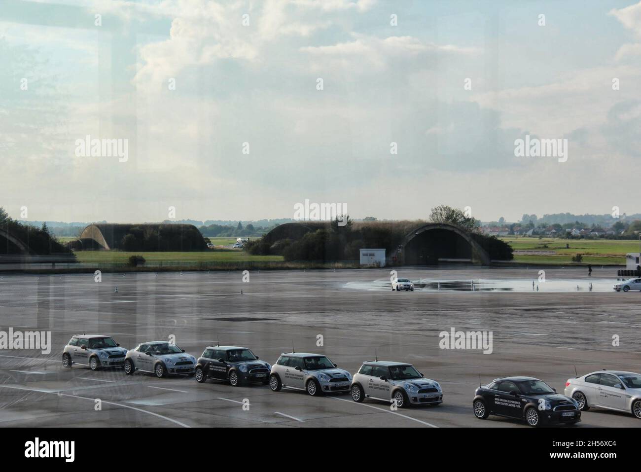 Mini Cooper : panoramic view parked in a disused WWII military air base ...