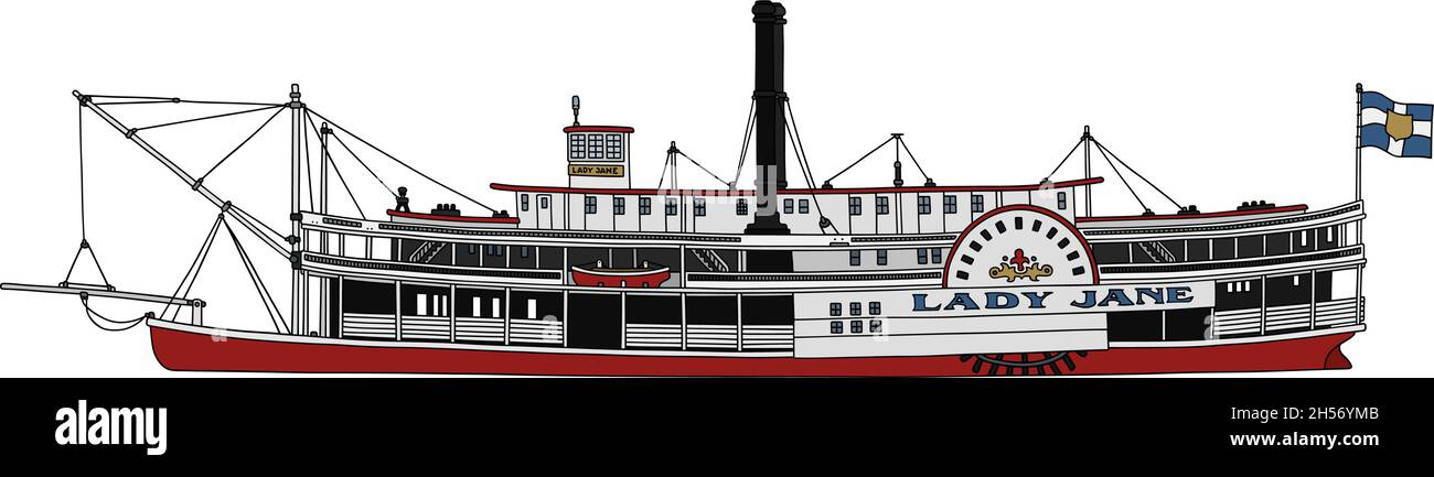 Hand drawing of a classic steam paddle riverboat Stock Vector Image ...