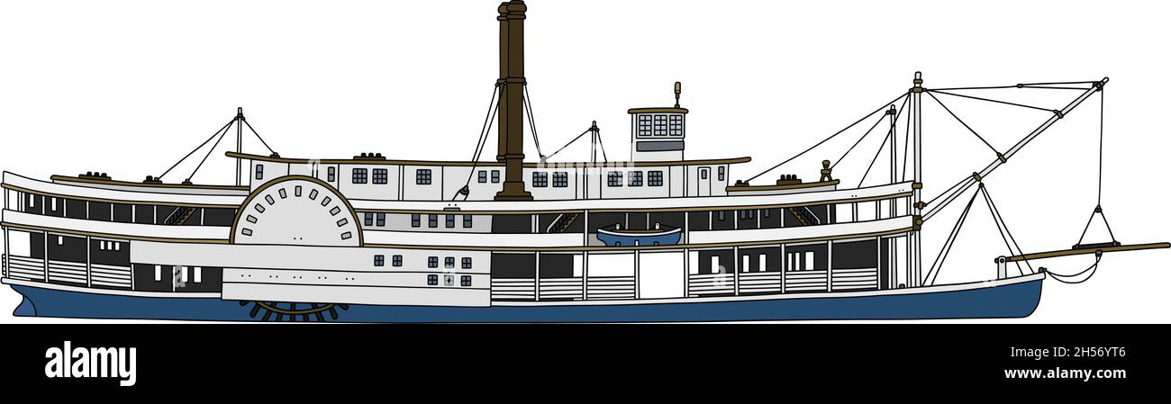 Hand drawing of a vintage steam paddle riverboat Stock Vector Image ...