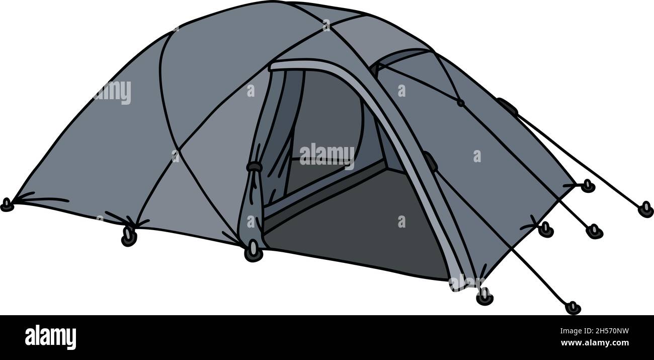The vectorized hand drawing of a small blue tent Stock Vector Image ...