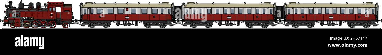 Hand drawing of a vintage red steam passenger train Stock Vector Image ...