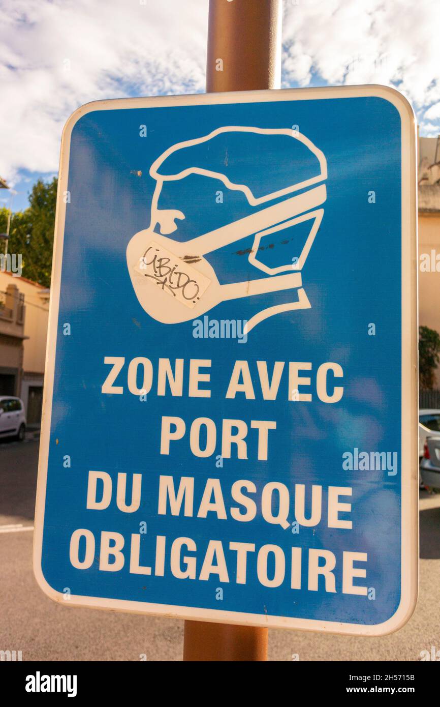 Perpignan, France, detail, Mask Poster Street Scenes, covid masks ...