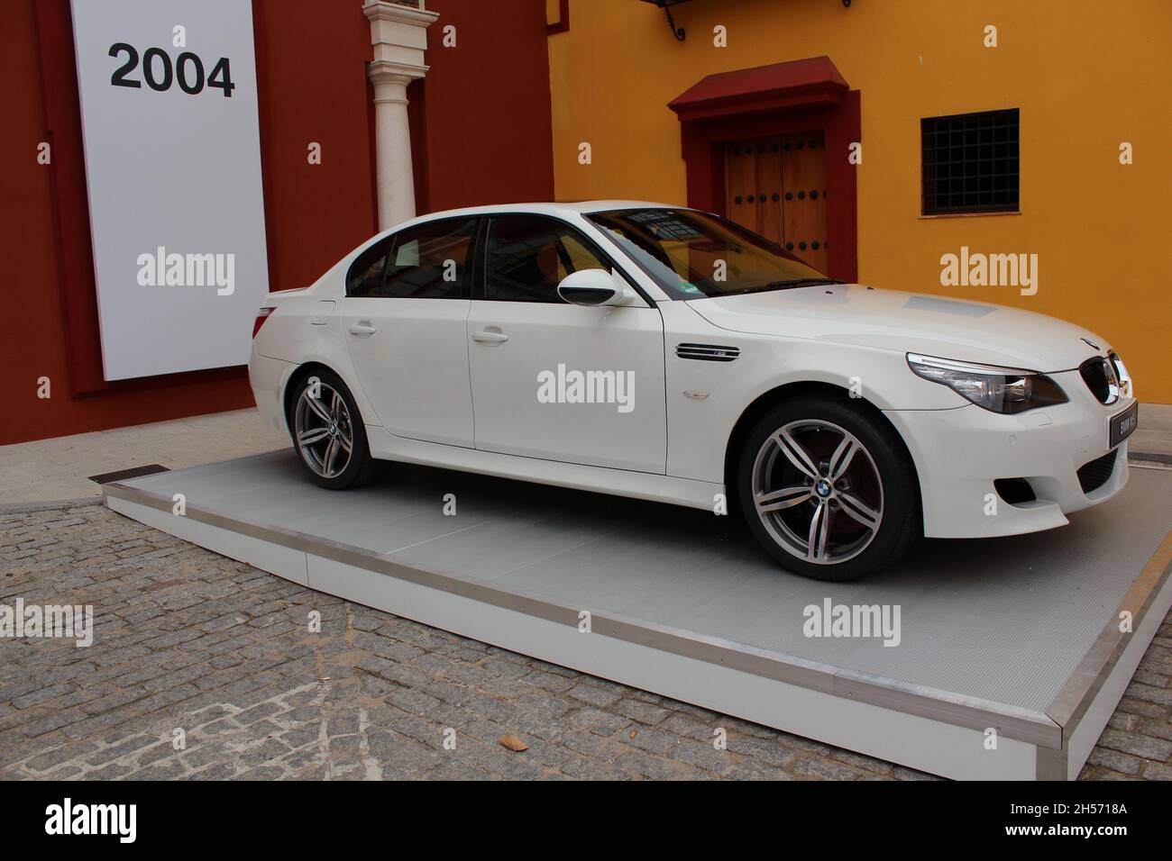 BMW M5 (E60): Side view, white color. Fourth generation. Made from 2005 ...