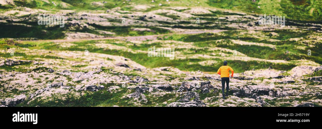 Trail run athlete running on winter mountain nature background ...