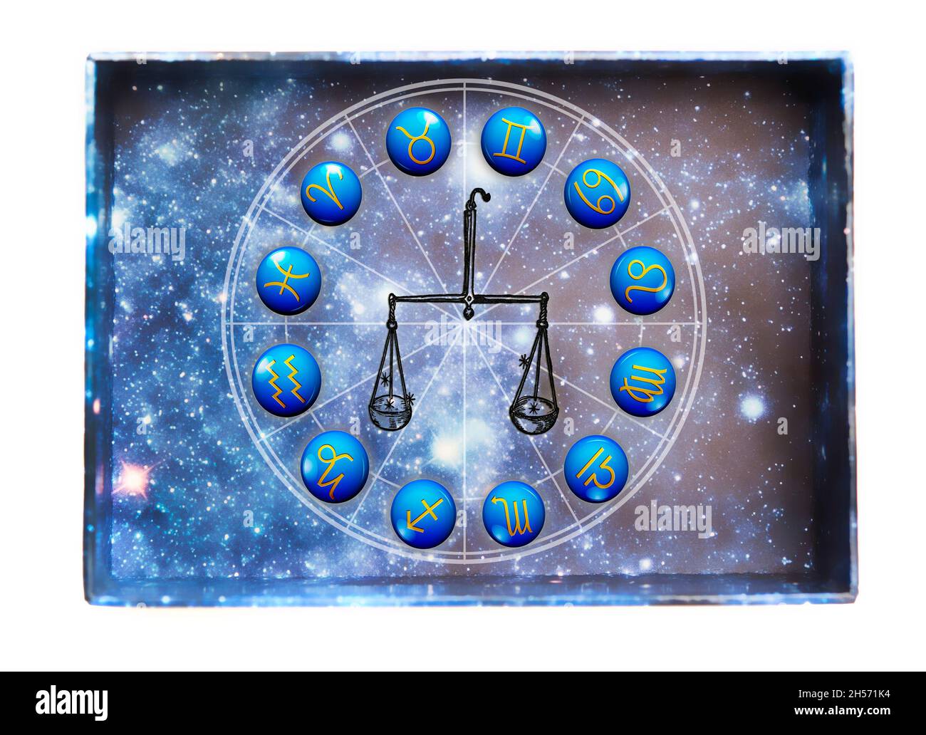 box with an astrology wheel with all signs of the zodiac and Libra sign ...