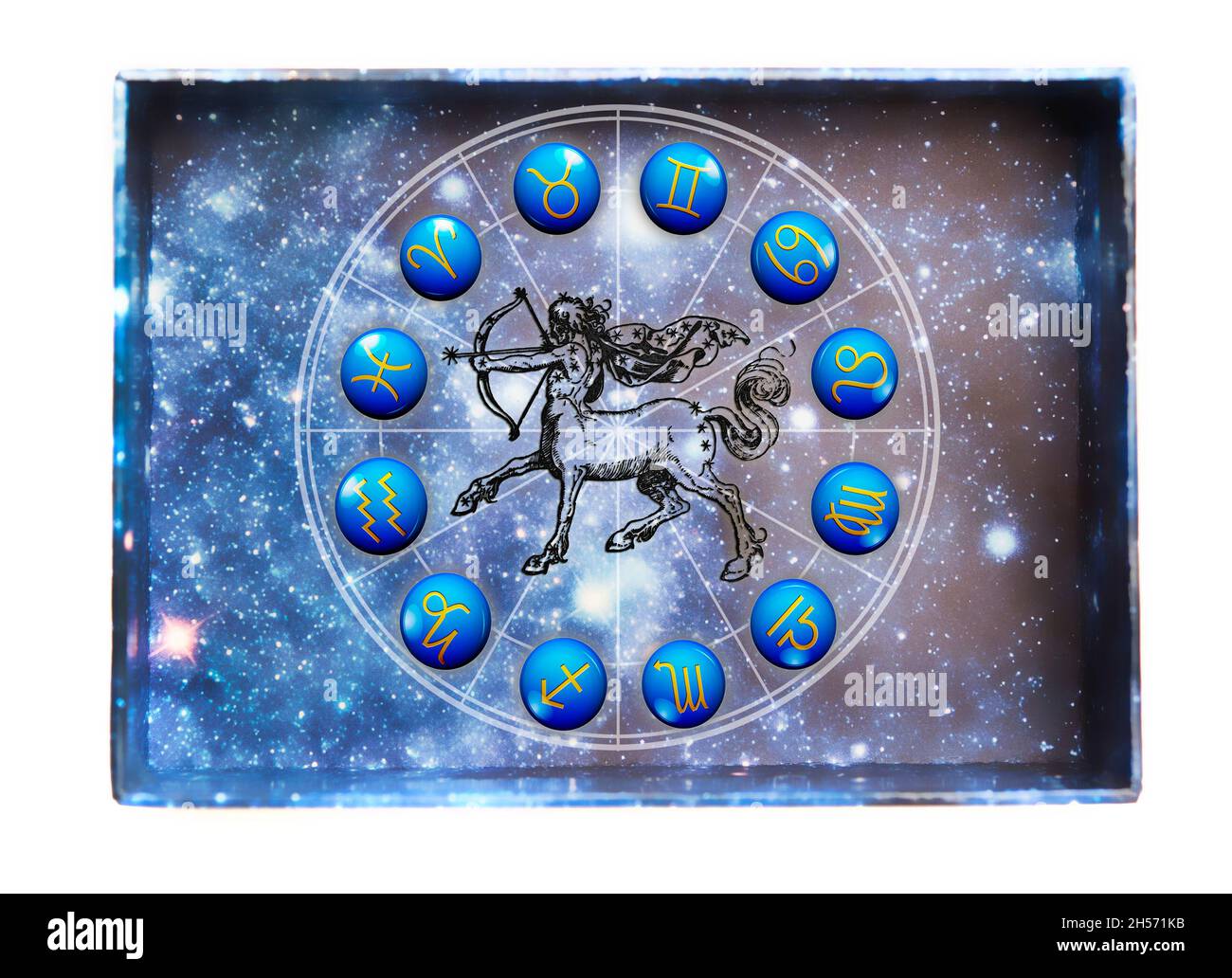box with an astrology wheel with all signs of the zodiac and ...